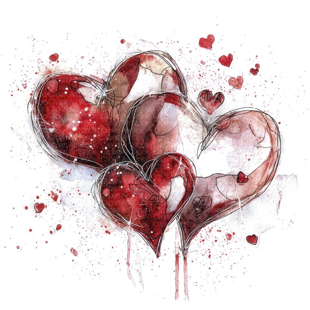 13 Red Watercolor Heart Clipart | Romantic Painted Love Hearts ...
