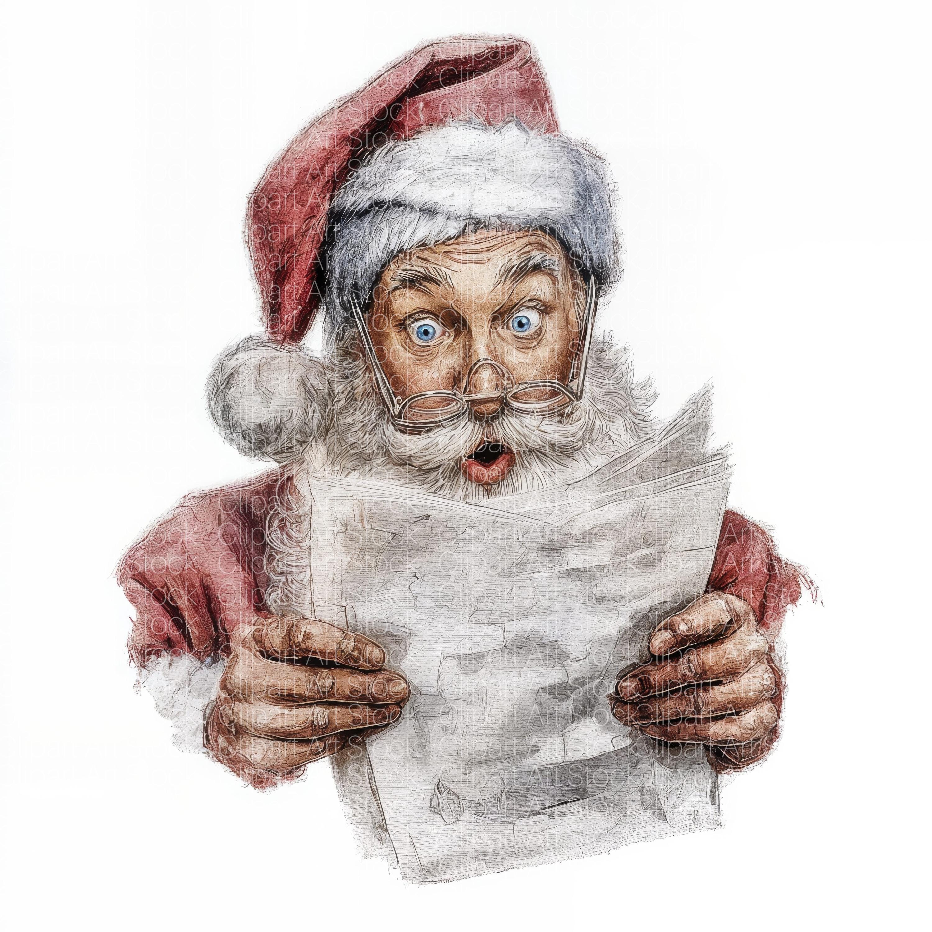 8 Santa Reading Letters Clipart JPG | Surprised Santa Illustrations ...