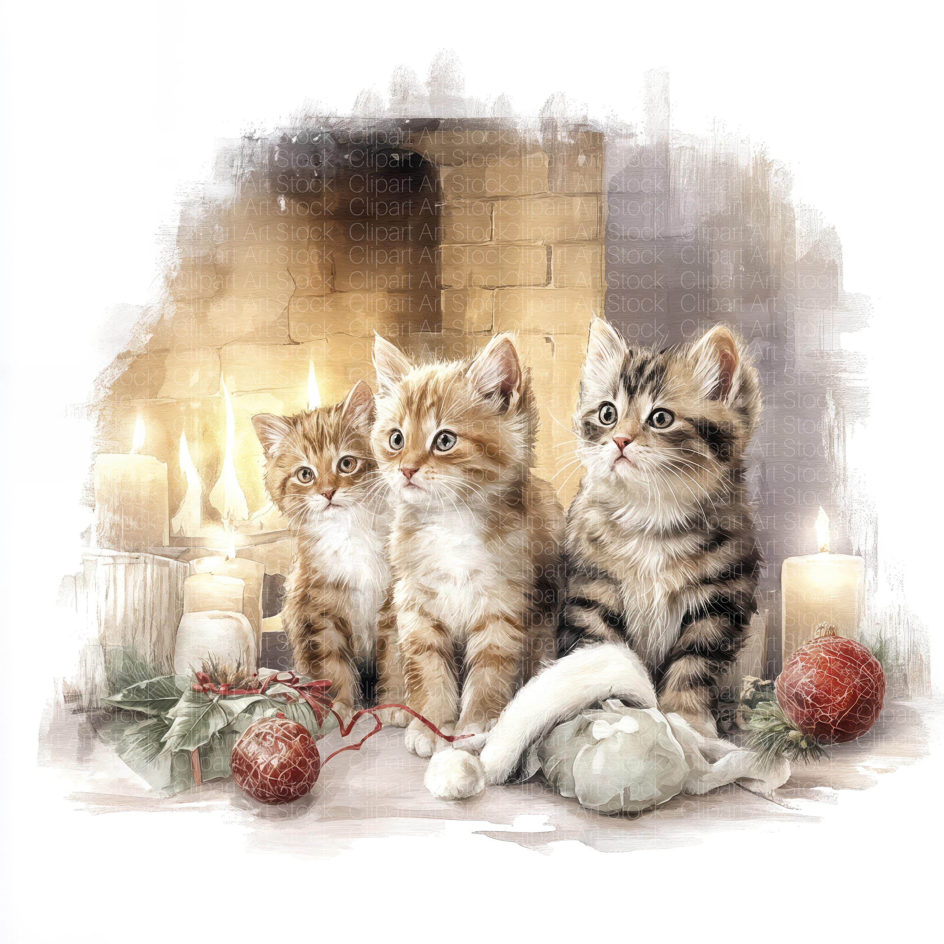 Christmas Cat Clipart Set | Cute Kittens With Santa Hats PNG | Winter ...
