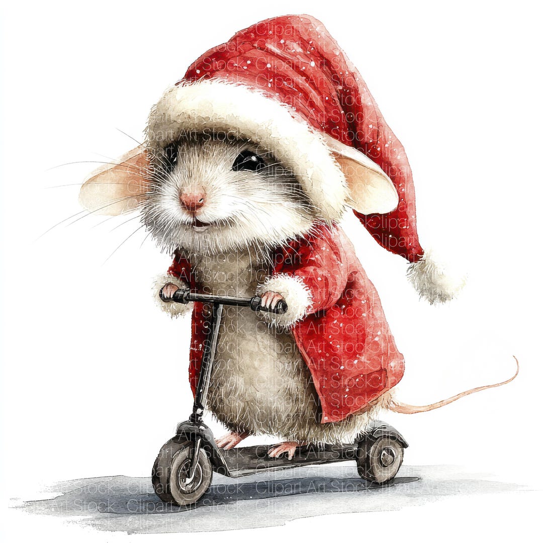 09 Christmas Mouse Clipart Set JPG | Holiday Mice Riding Scooters ...