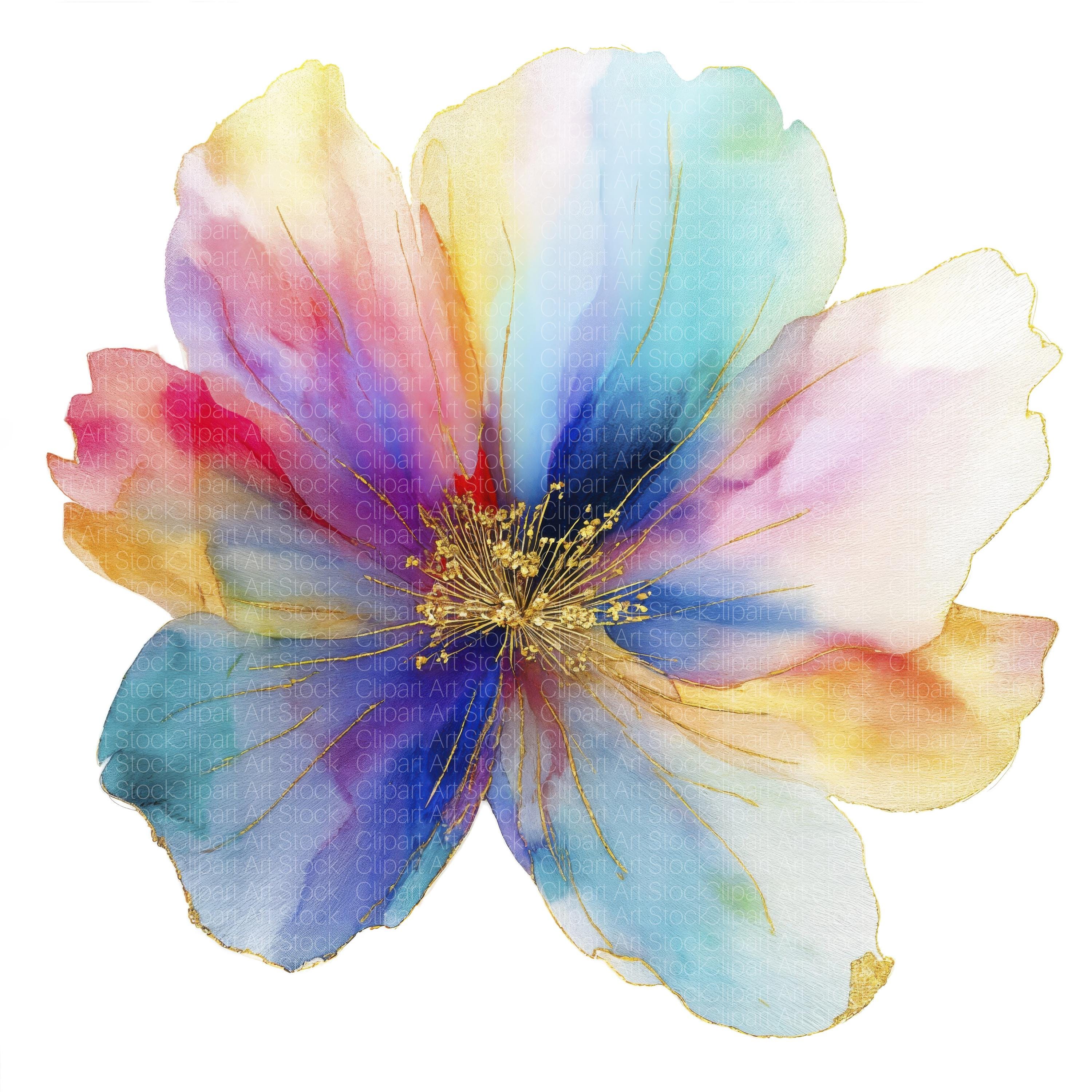 15 Rainbow Watercolor Flower Clipart | Colorful Floral Blooms, Vibrant ...