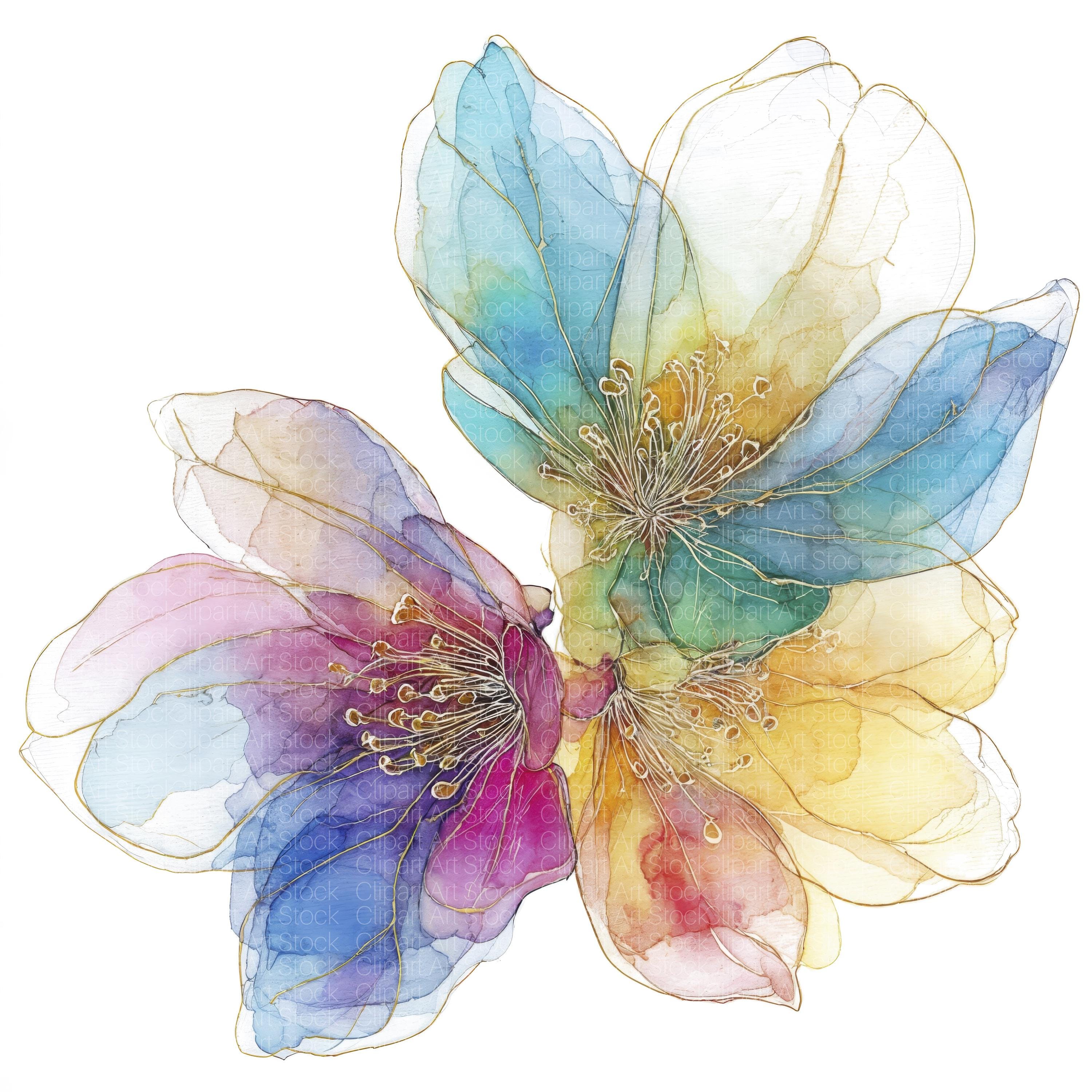 15 Rainbow Watercolor Flower Clipart | Colorful Floral Blooms, Vibrant ...
