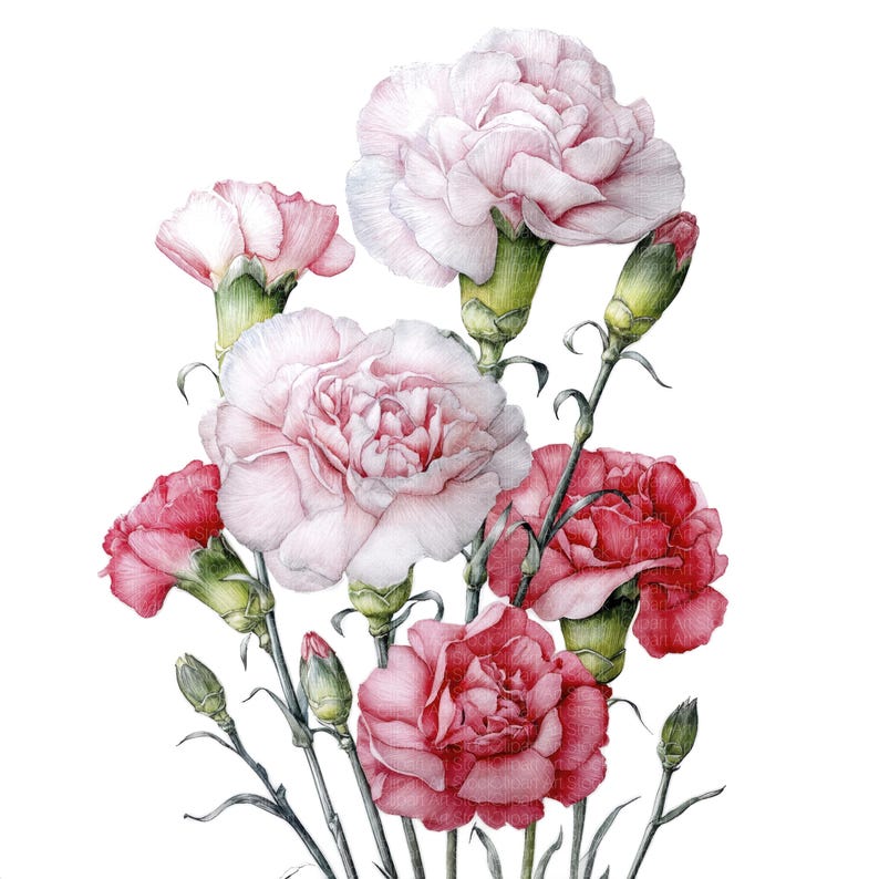 15 Carnation Clipart JPG | Pink & Blush Clove Pink |floral Bouquet ...