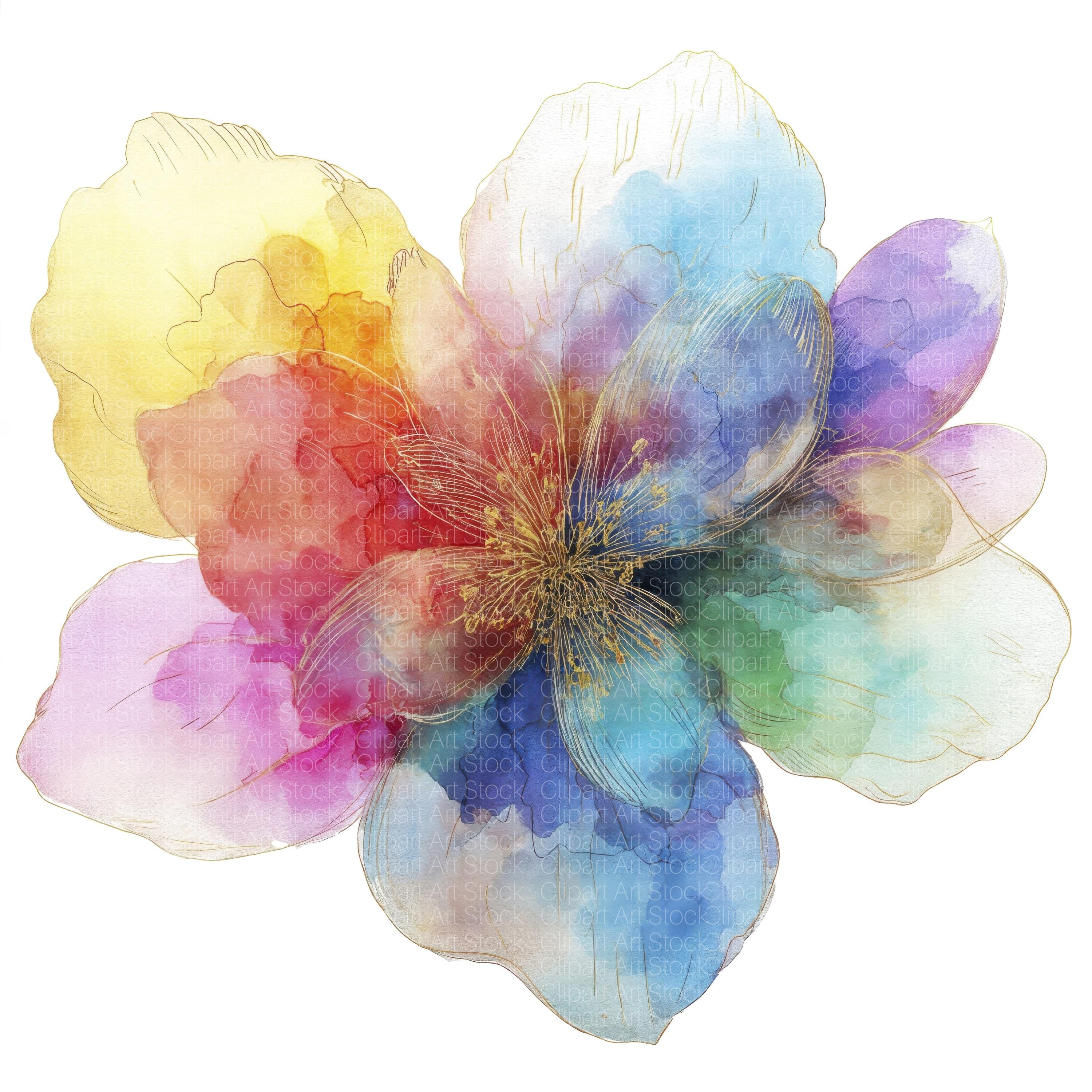 15 Rainbow Watercolor Flower Clipart | Colorful Floral Blooms, Vibrant ...
