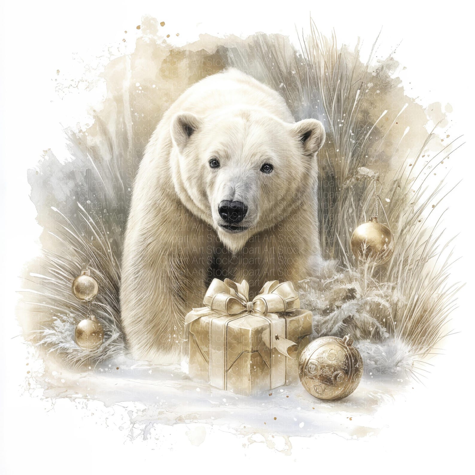12 Christmas Polar Bear Clipart | Watercolor Winter Bears With Gifts ...