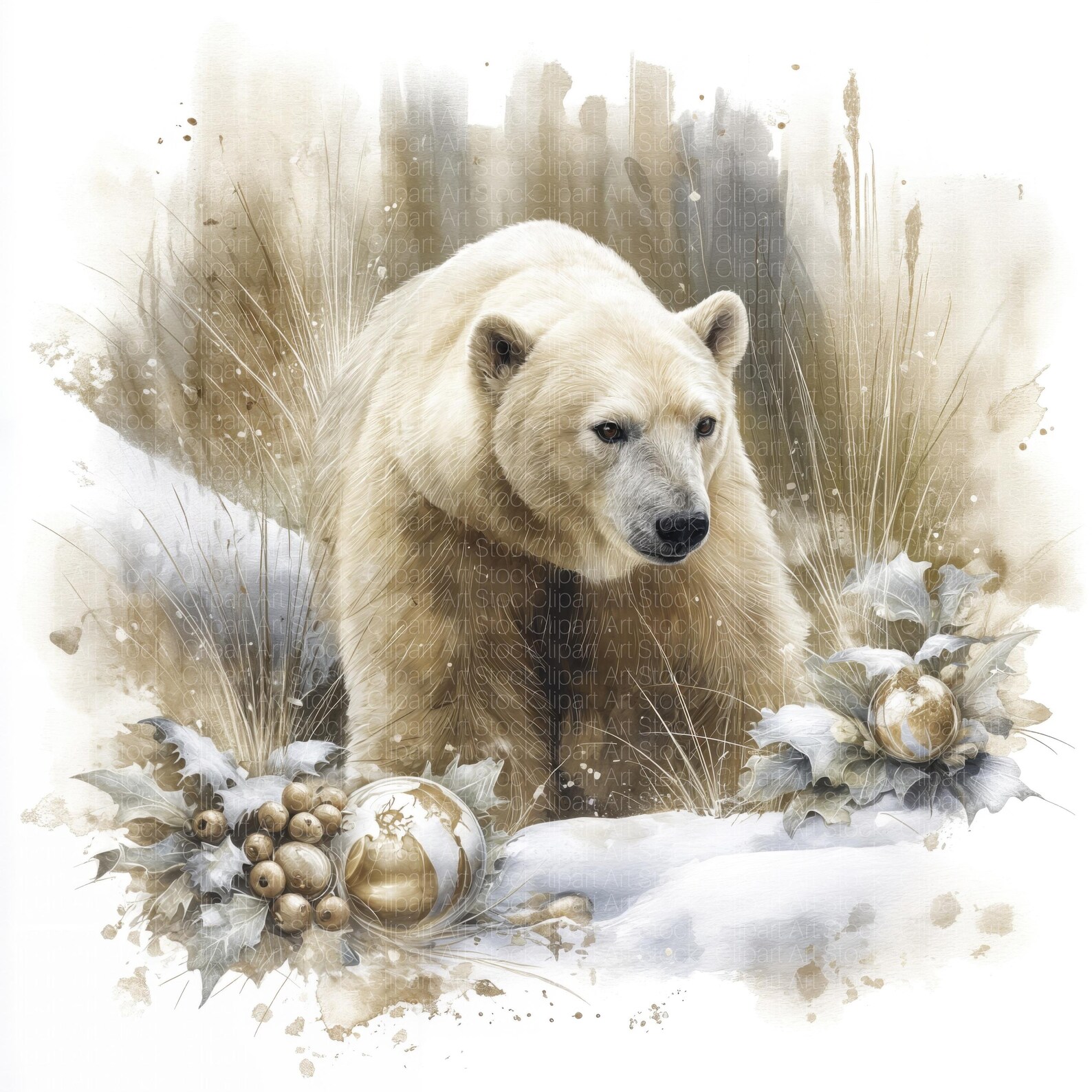 12 Christmas Polar Bear Clipart | Watercolor Winter Bears With Gifts ...