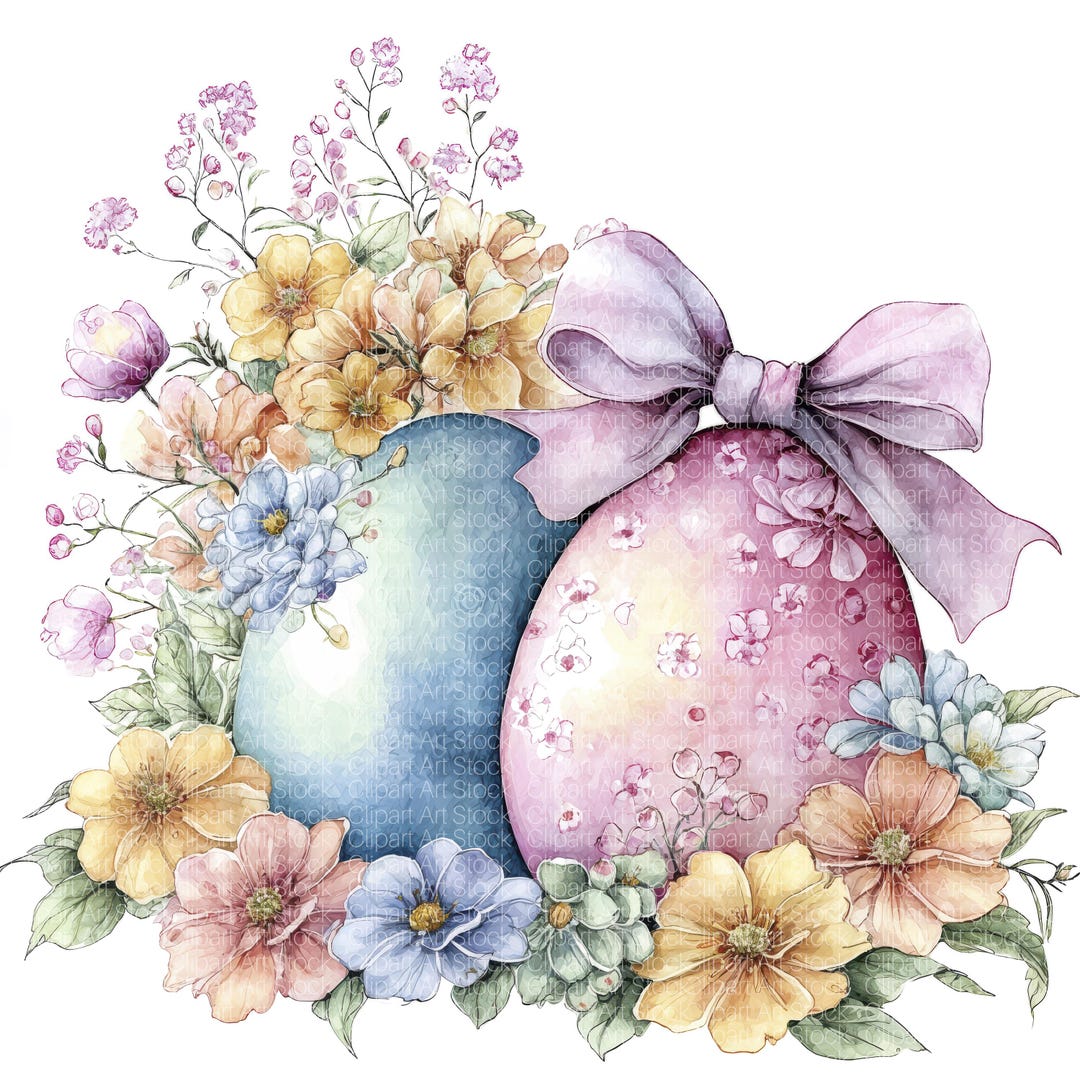 14 Flower Easter Egg Clipart | Eggs With Bows, Easter Spring ...