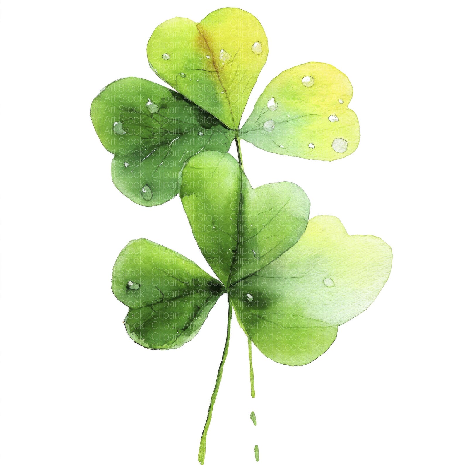 12 Four Leaf Clover Watercolor Clipart | Lucky Shamrock Leafs | Green ...