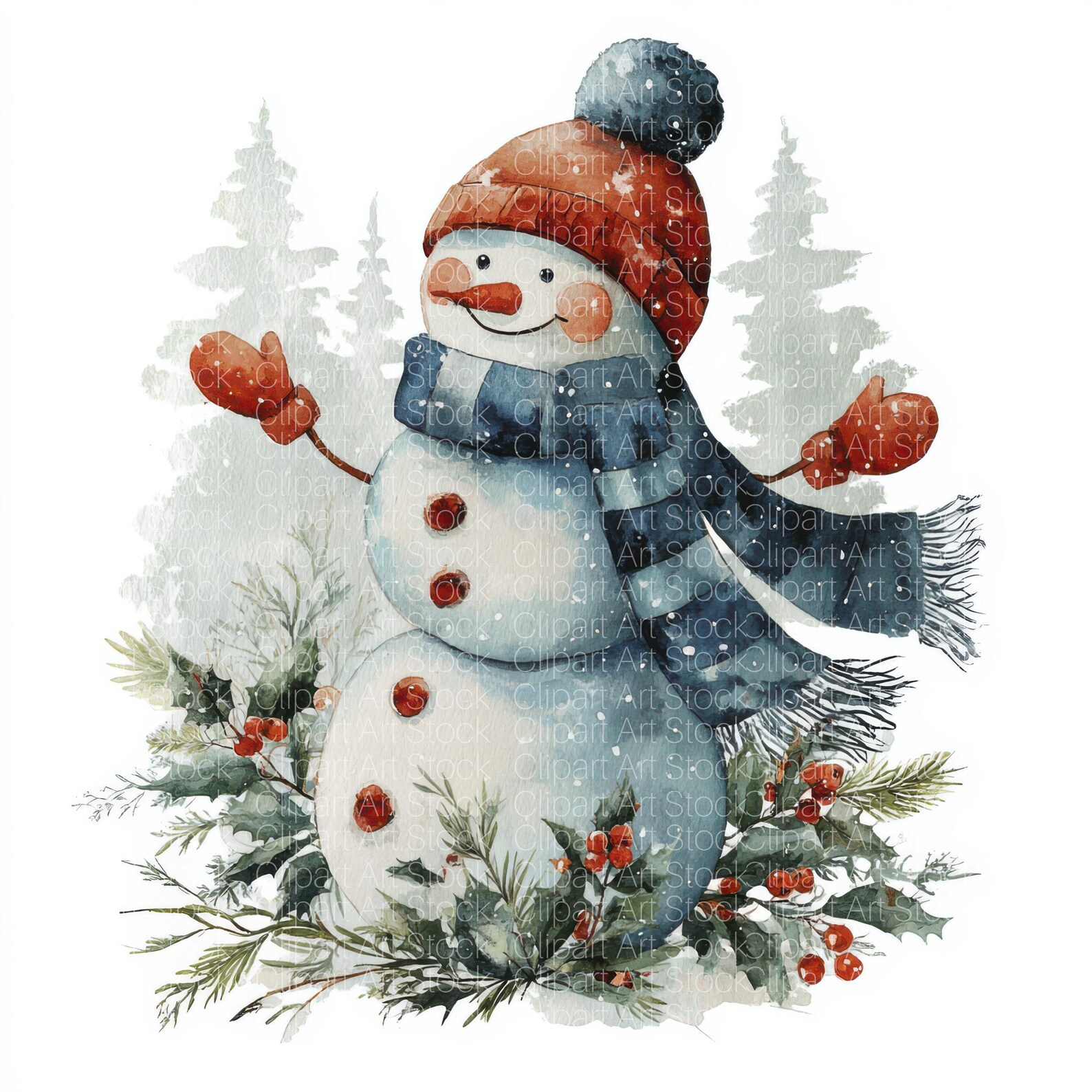Watercolor Snowman Christmas Clipart Set | Cute Winter Snowmen ...