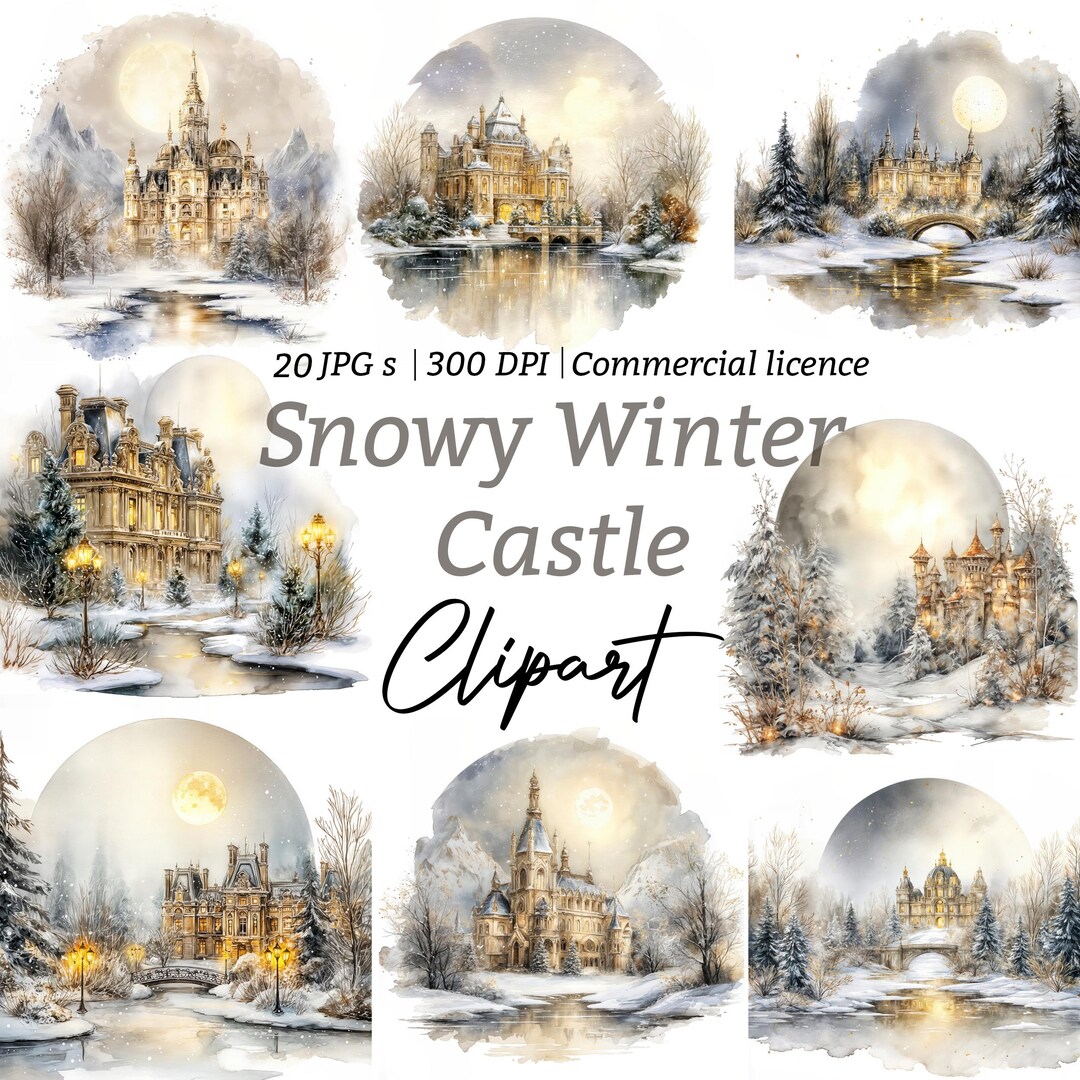 Winter Castle Clipart | Magical Snowy Fairytale Castles Watercolor JPG ...