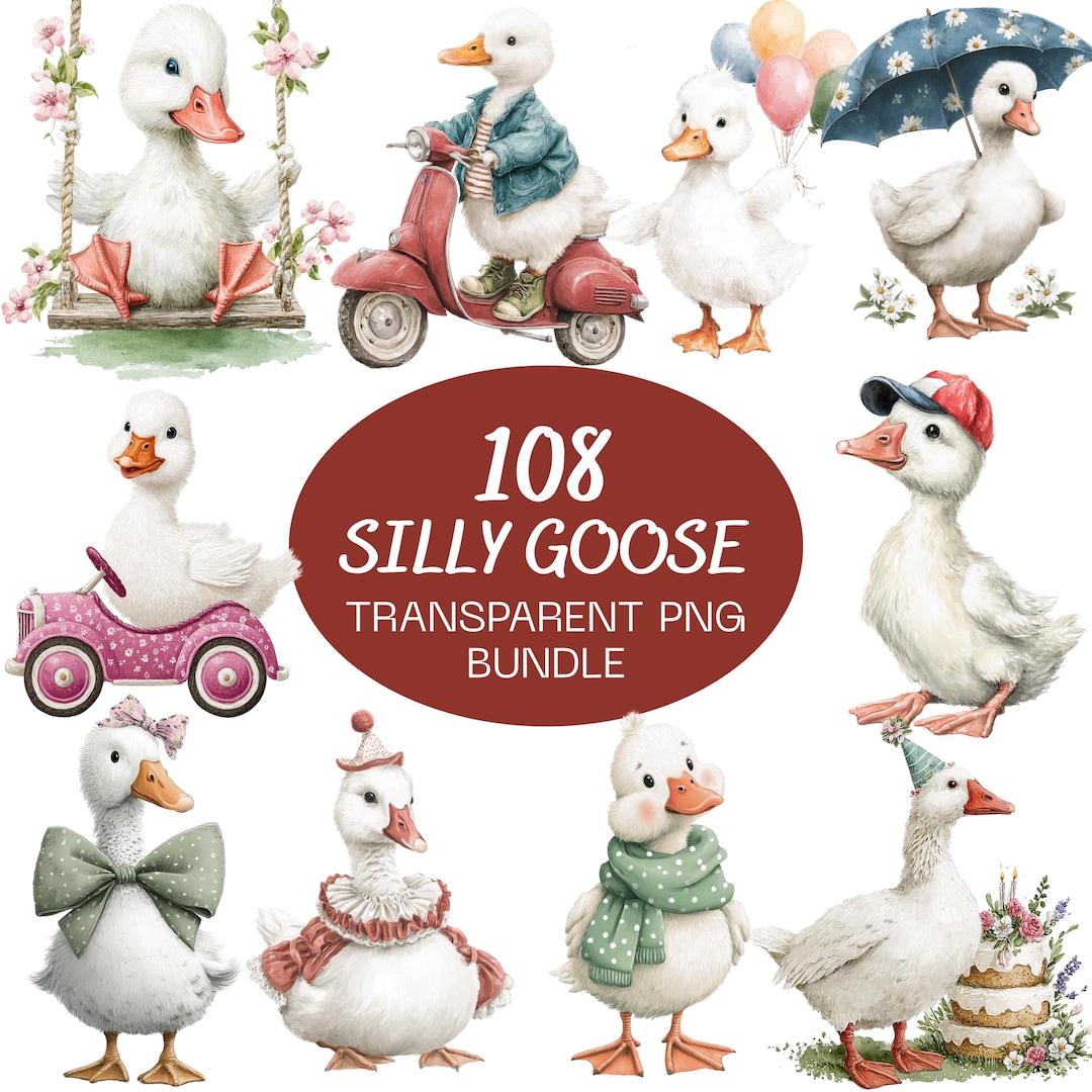 108 Silly Goose Clipart PNG Bundle, Cute Duck Watercolor Clip Art ...