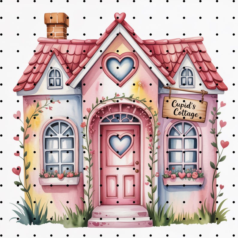 15 PNG Set, Watercolor Valentine Building Clipart Bundle, Cute Love ...