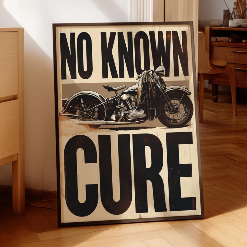 Vintage Motorcycle Wall Art Poster, Retro Biker Print, Garage Man Cave ...
