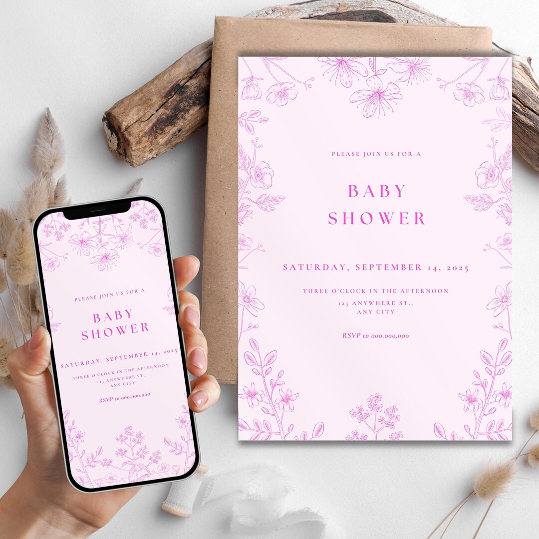 Pink Baby Shower Invite Girl Baby Shower Invitation DIY Baby Shower ...