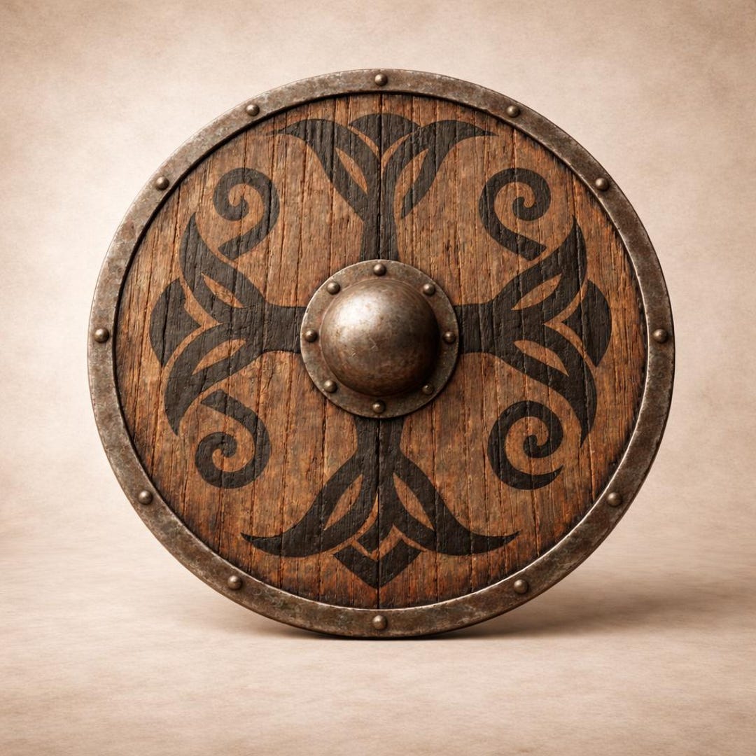 Viking Wooden Shield Wall Decor – Medieval Round Shield With Iron Rim ...