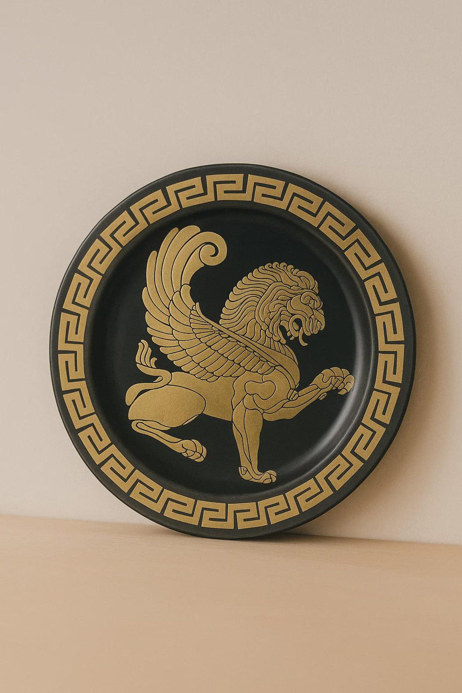 Greek Mythology Decorative Plate – Black & Gold Griffin Design ...