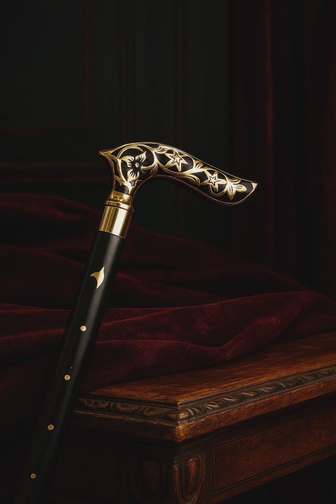 Elegant Brass & Black Walking Cane – Handcrafted Wooden Stick With ...
