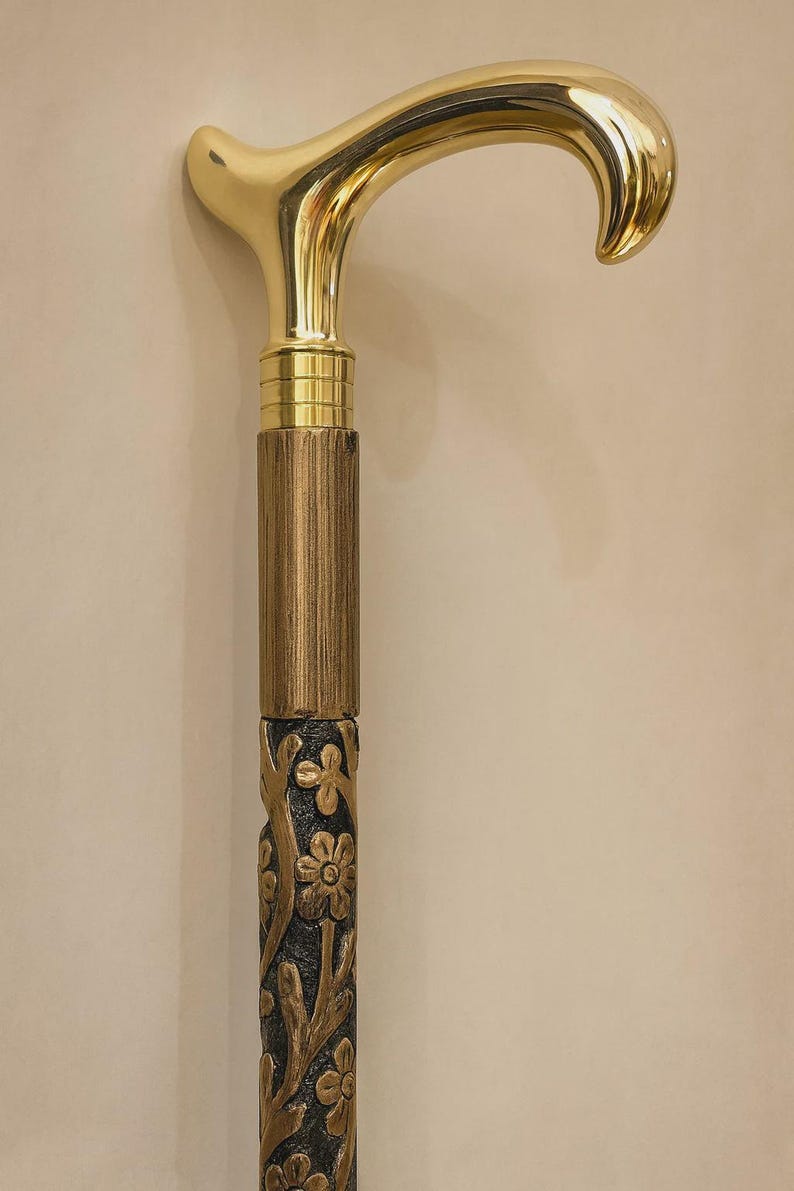 Brass Handle Wooden Walking Stick – Hand-carved Foldable Cane With ...