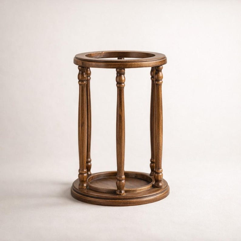 Handcrafted Wooden Pedestal Stand | Vintage Round Display Table ...