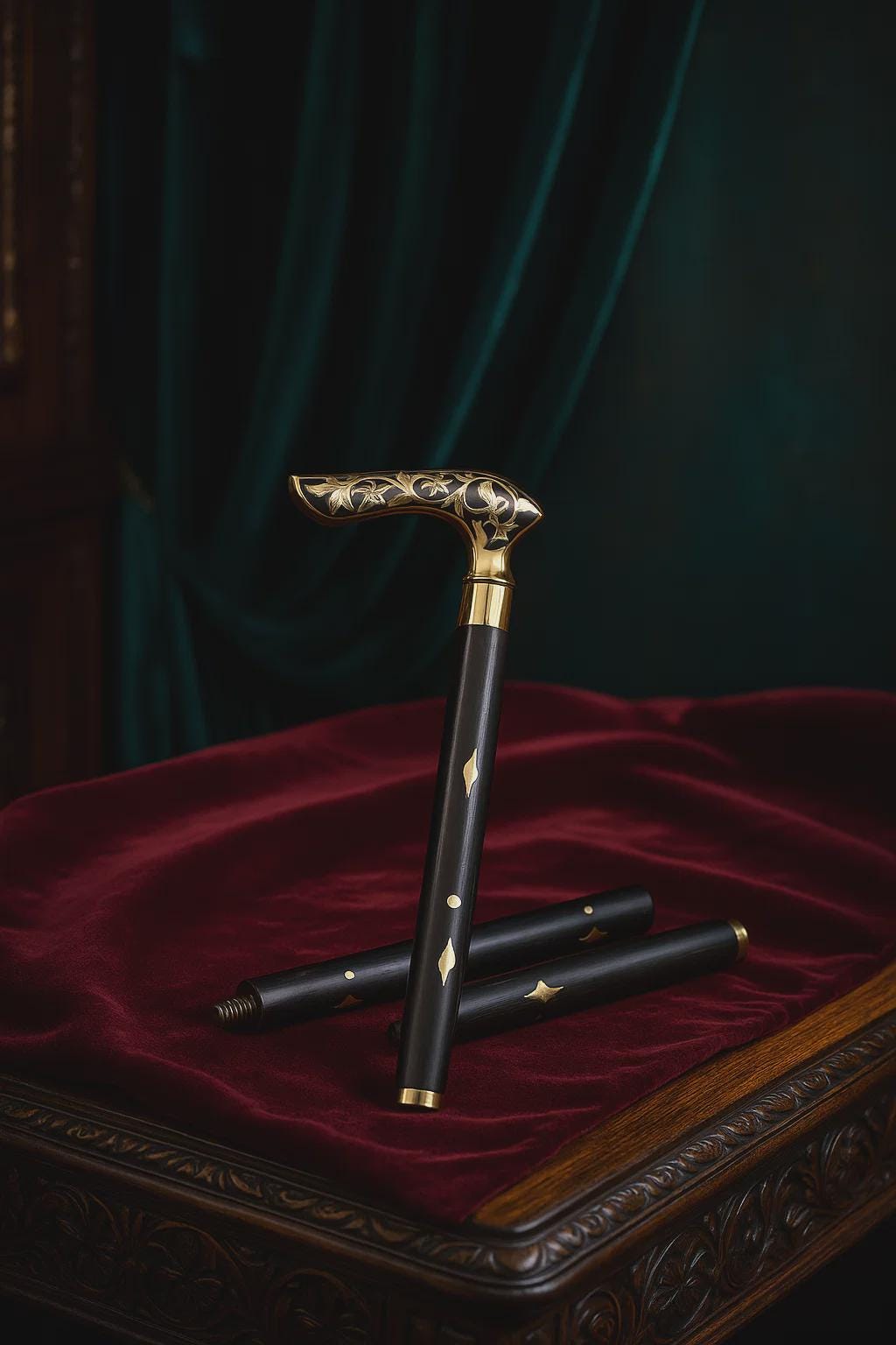 Elegant Brass & Black Walking Cane – Handcrafted Wooden Stick With ...