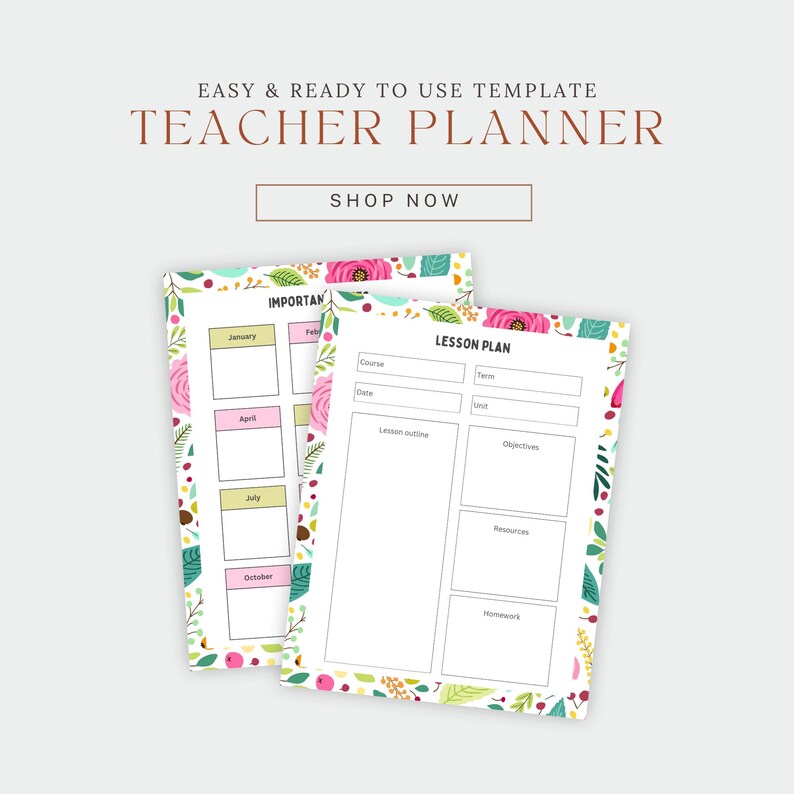 2026 Floral Teacher Planner | Lesson Plans, Attendance (PDF Download A4 ...