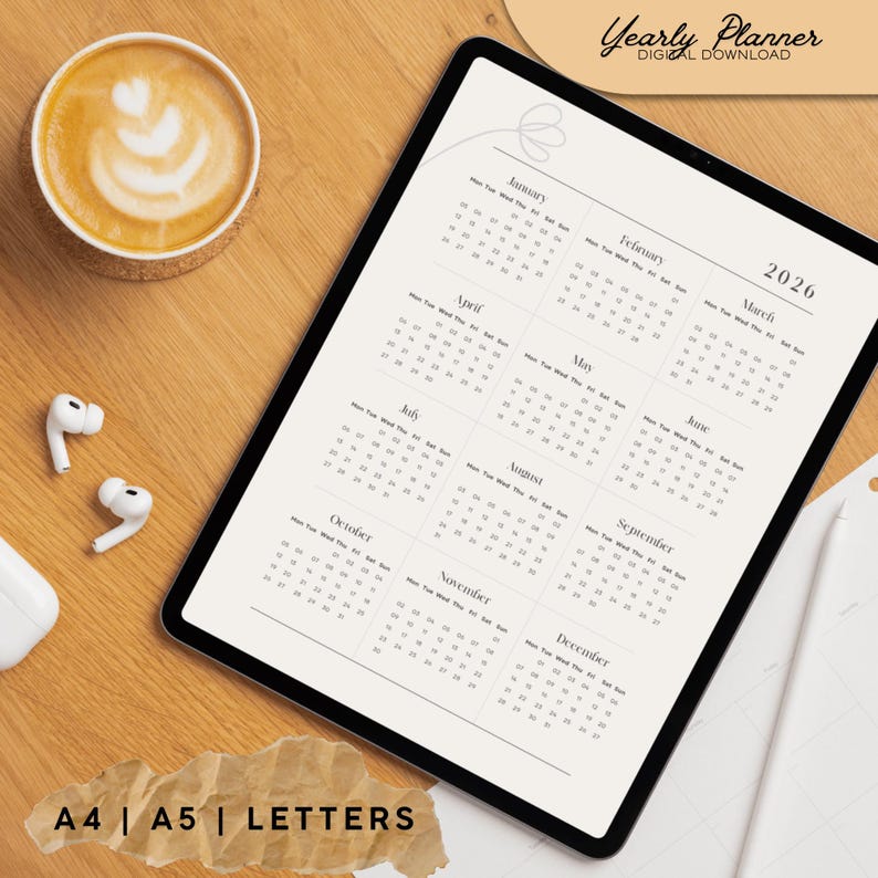 2026 Yearly Planner Printable Minimal Calendar Pages | Digital Year-at ...