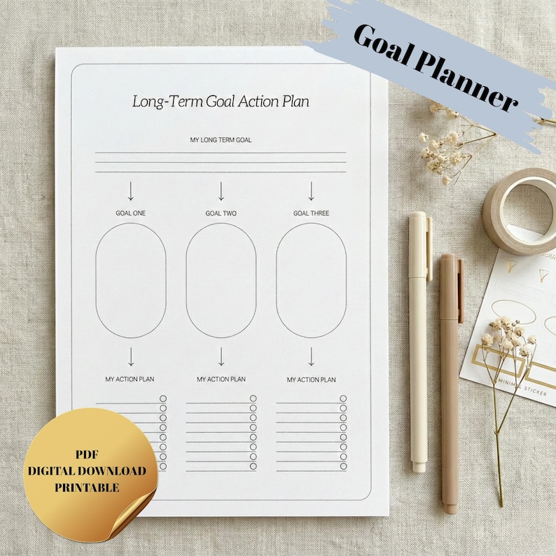 Long Term Goal Action Plan Printable | Goal Setting Worksheet PDF ...