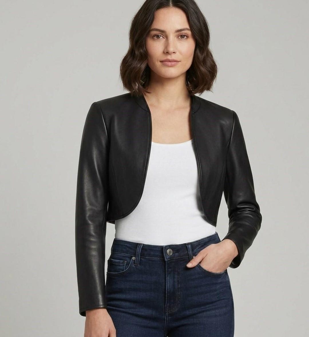 Women Black Lambskin Leather Bolero Jacket, Sleeve Cropped Jacket - Etsy