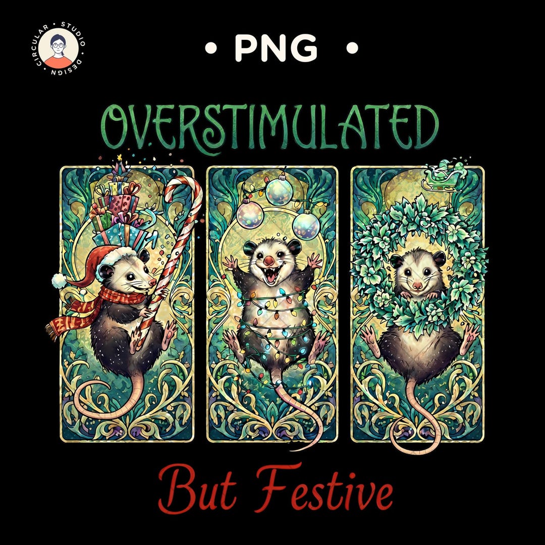 Overstimulated but Festive Opossum PNG | Funny Christmas Digital ...