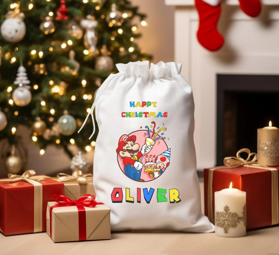 Personalised Santa Sack | Personalized Nintendo Super Mario-brothers ...