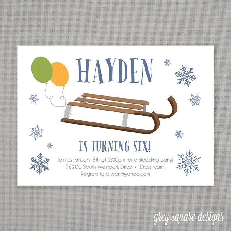 Sledding Birthday Invitation - Etsy