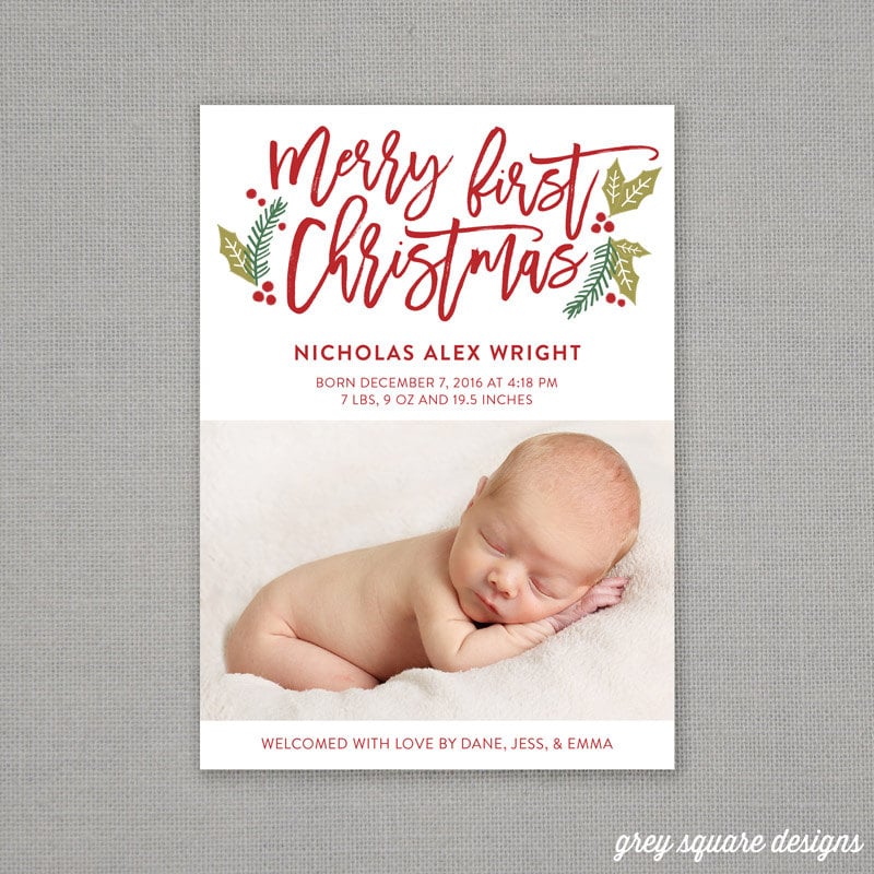 Christmas Card Birth Announcement // Baby First Christmas // Holiday ...