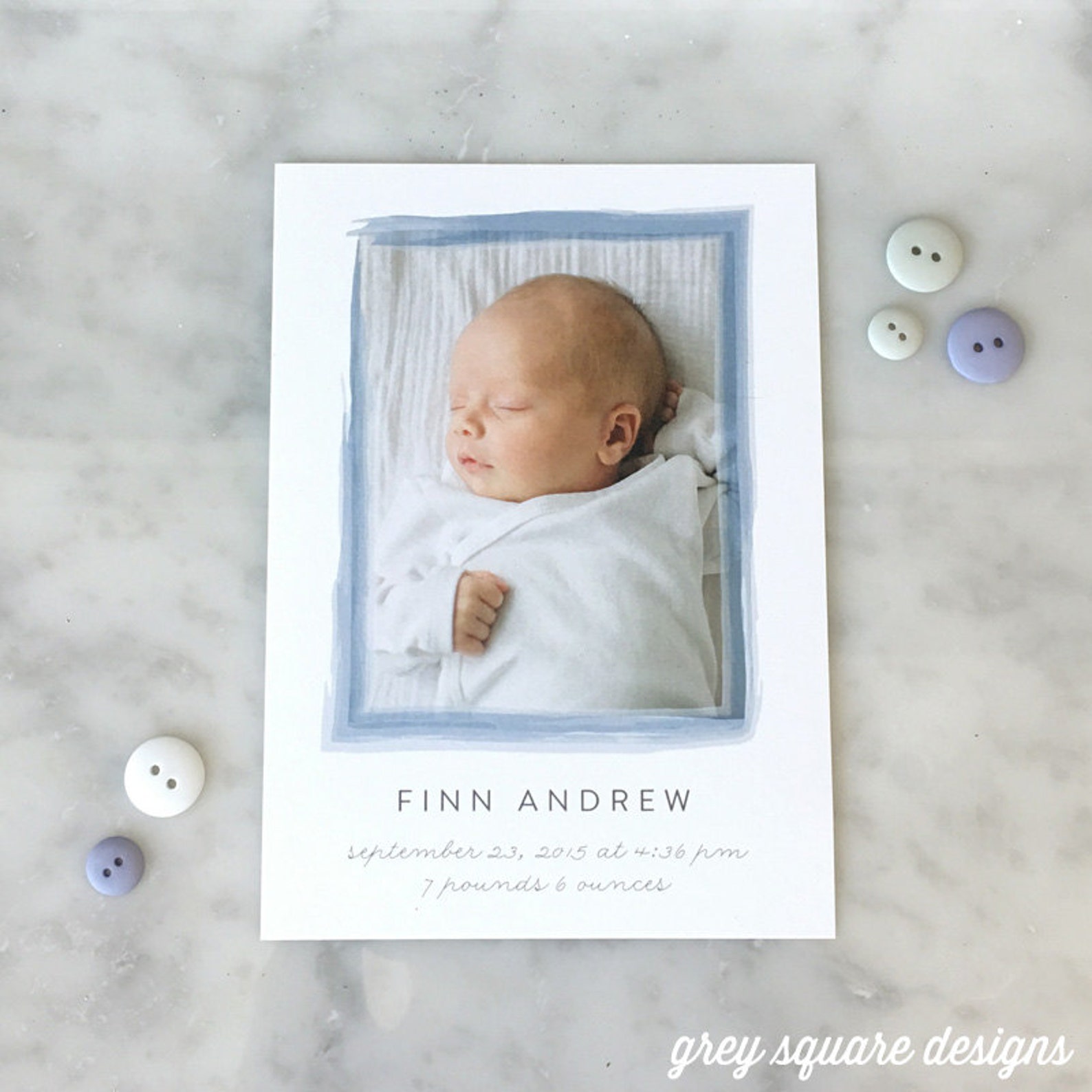 Watercolor Border Birth Announcement - Etsy