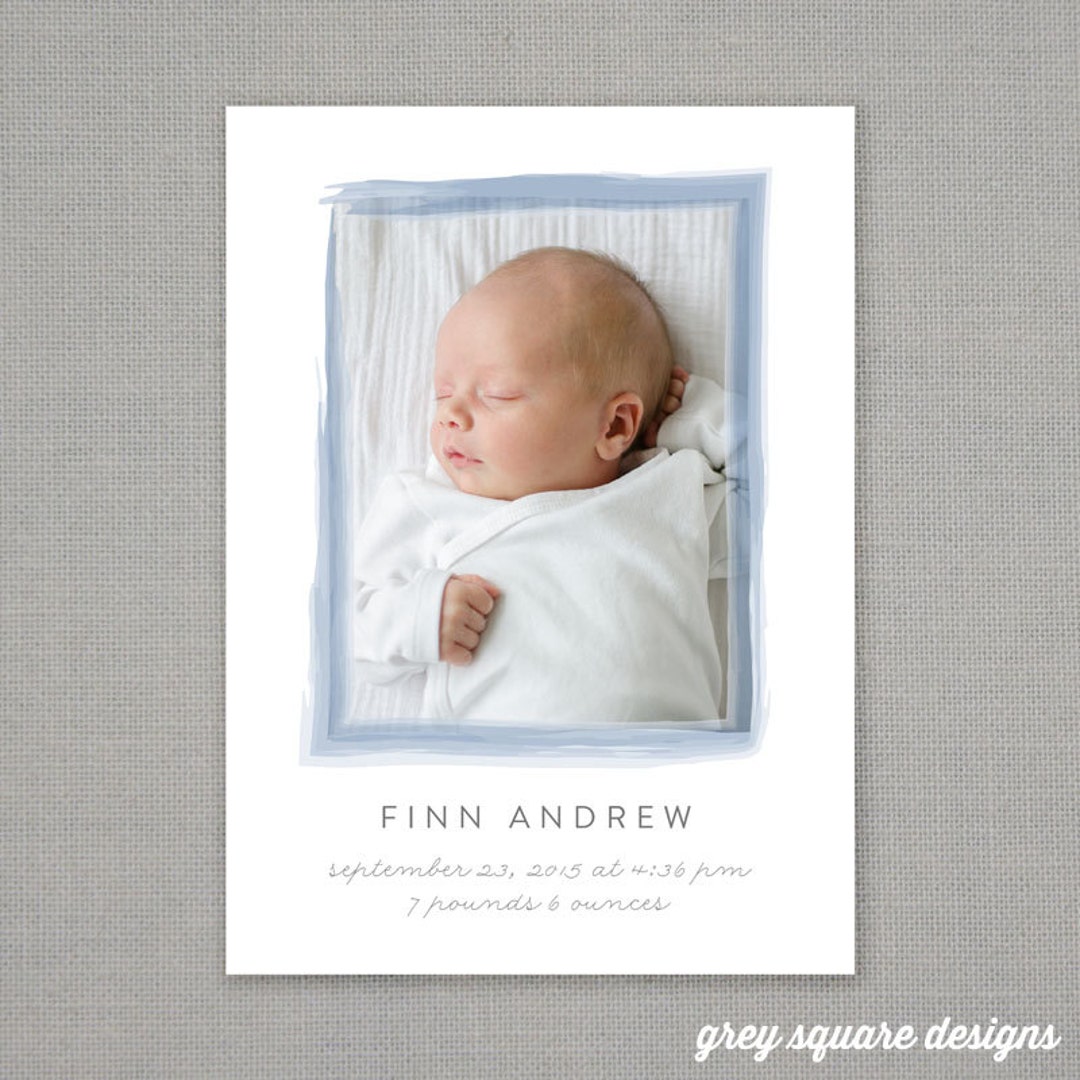 Watercolor Border Birth Announcement - Etsy