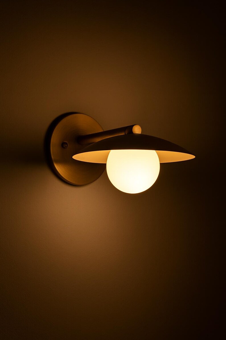 Modern Brass Wall Sconce Light | Minimal Globe Shade Lamp for Bedroom ...