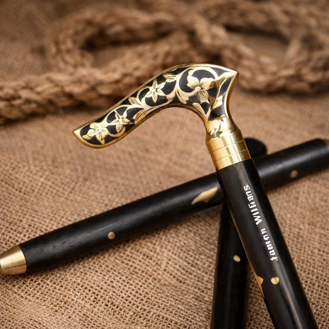 Engraved Brass Walking Cane Handle | Vintage Floral Grip - Etsy