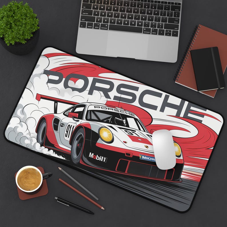Porsche Racing 911 Illustration Desk Mat | Retro Sportscar Mouse Pad - Etsy