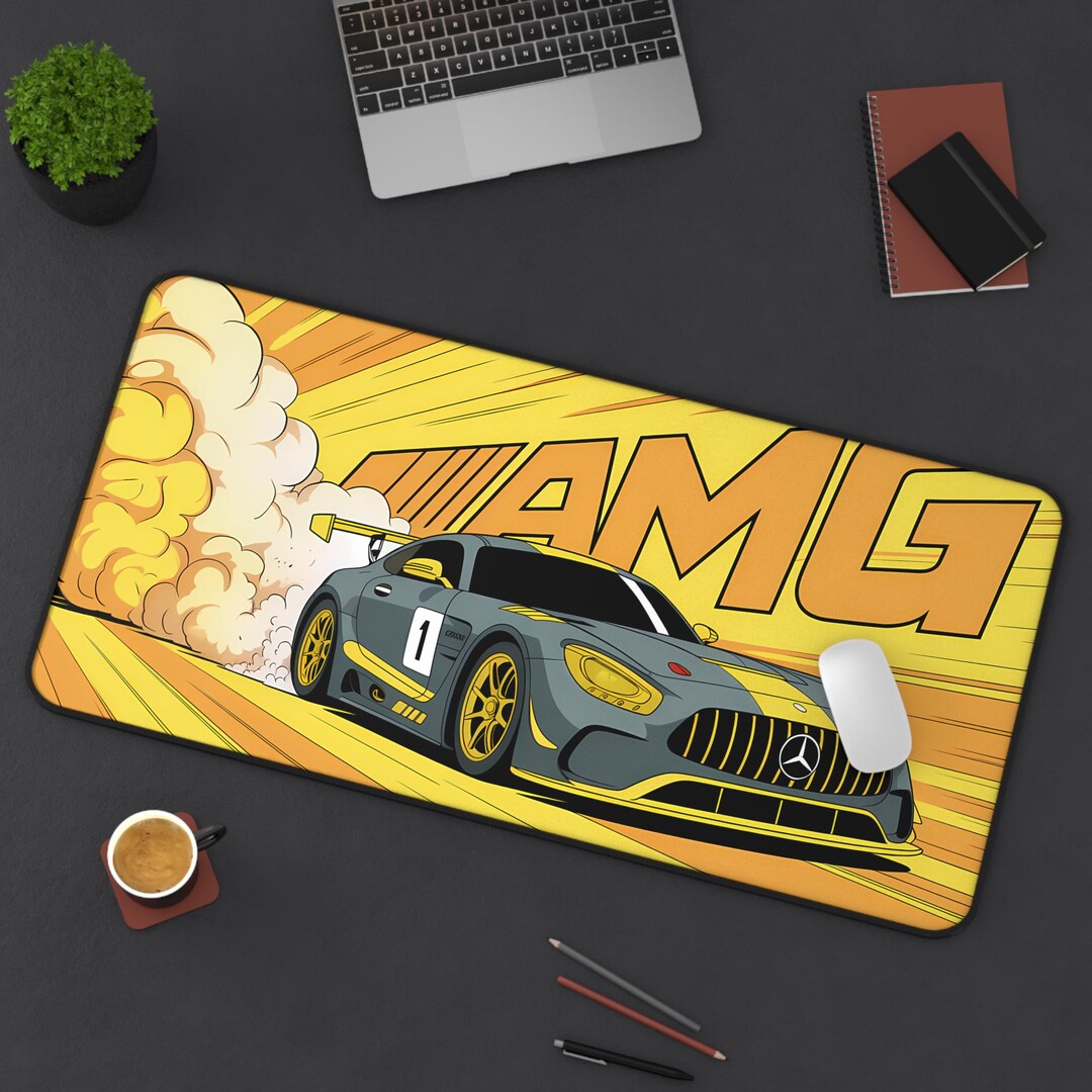 Yellow Race Car AMG Graphic Desk Mat | Racing Track Mouse Pad - Etsy