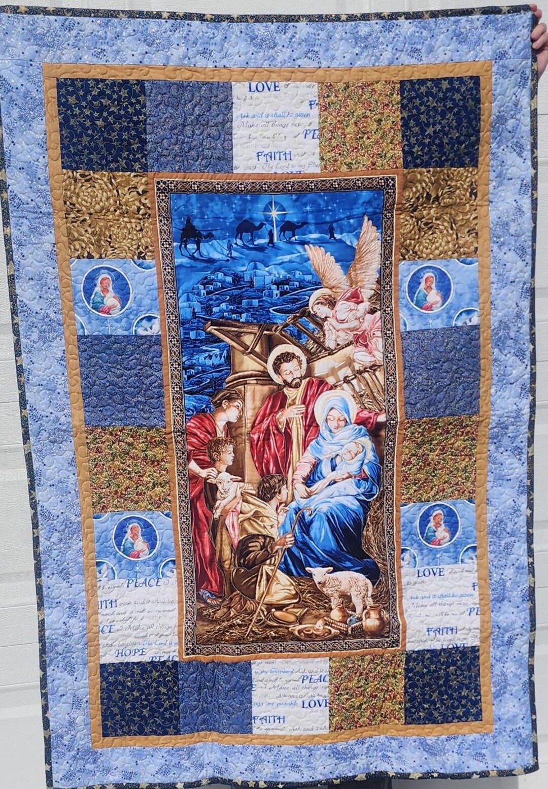 Nativity Manger Scene With Jesus, Mary, Joseph Quilt Made With Cotton ...