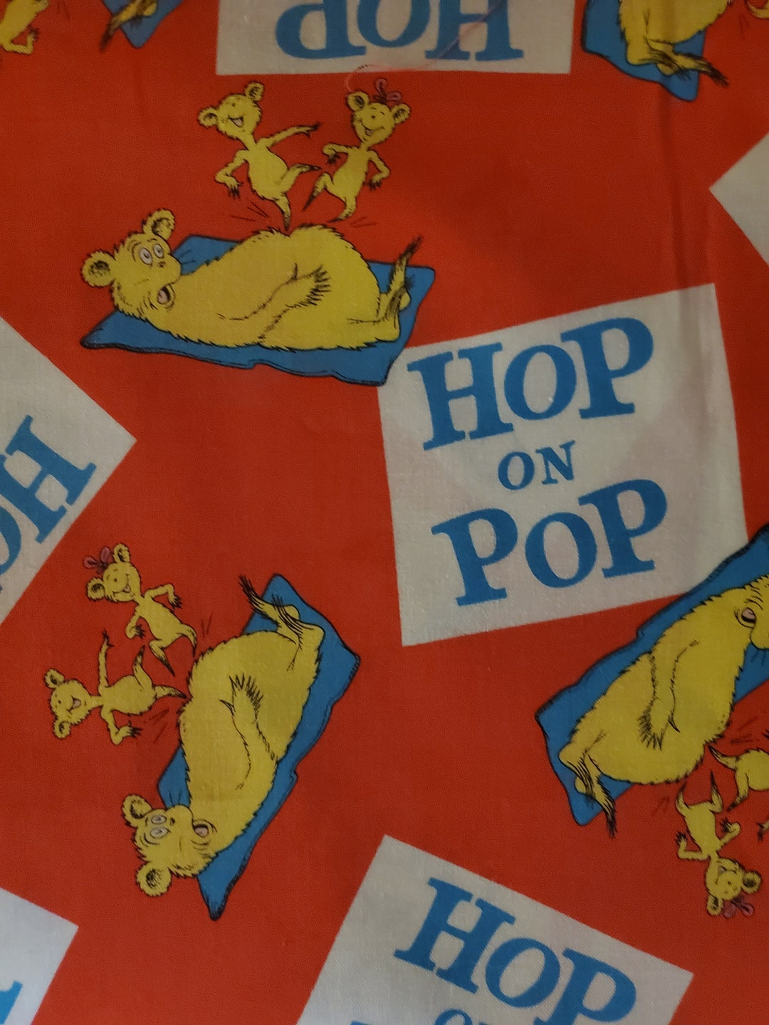Dr Seuss Hop on Pop Words and Characters on Red Background Cotton Quilt ...