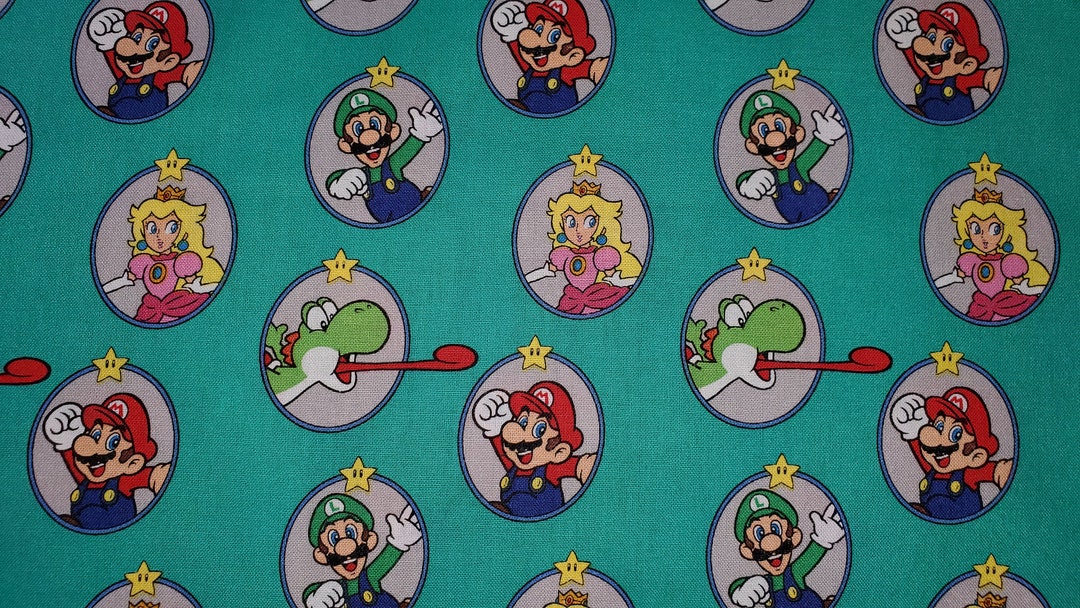 Super Mario World Print Green Back Ground From Springs Fabrics Licensed ...