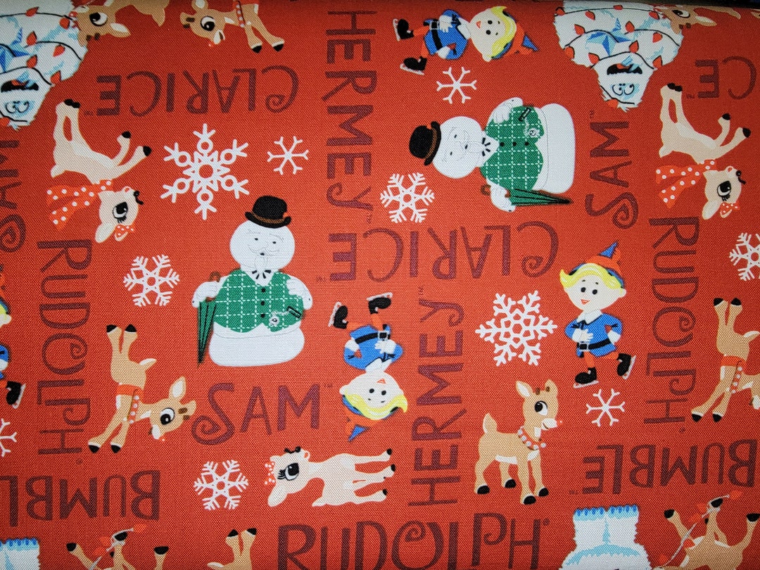 Rudolph the Red Nosed Reindeer for Camelot on Red Licensed Print Cotton ...