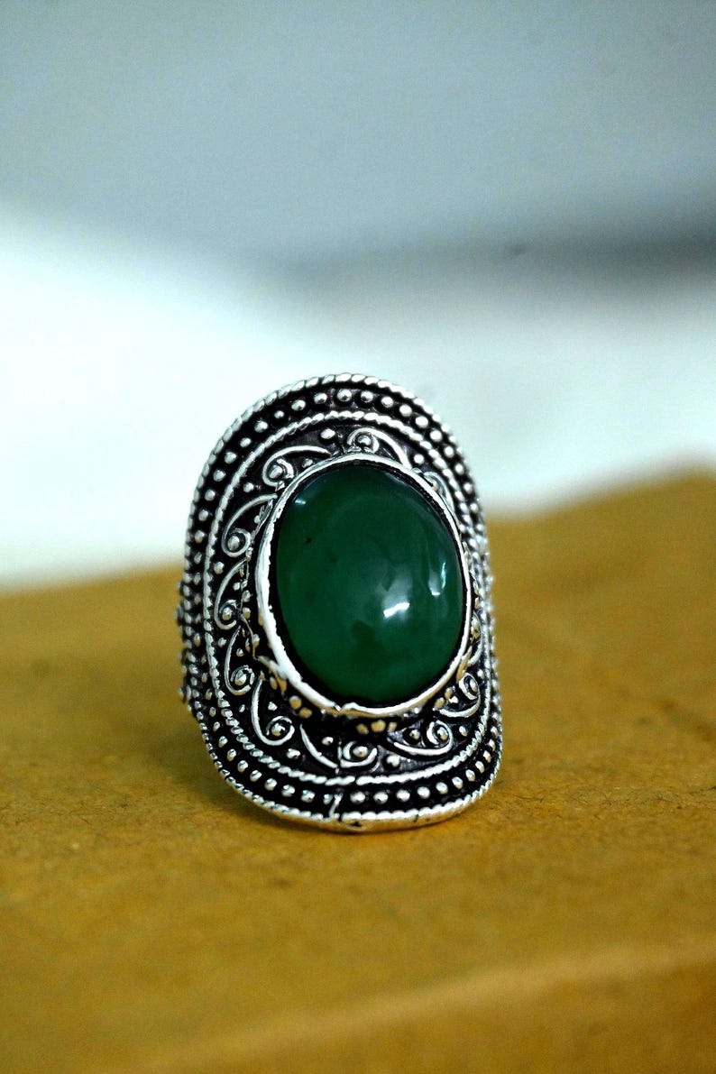 Buy Oval Green Onyx Ring, Handmade Oxidized Silver Ring, Vintage ...
