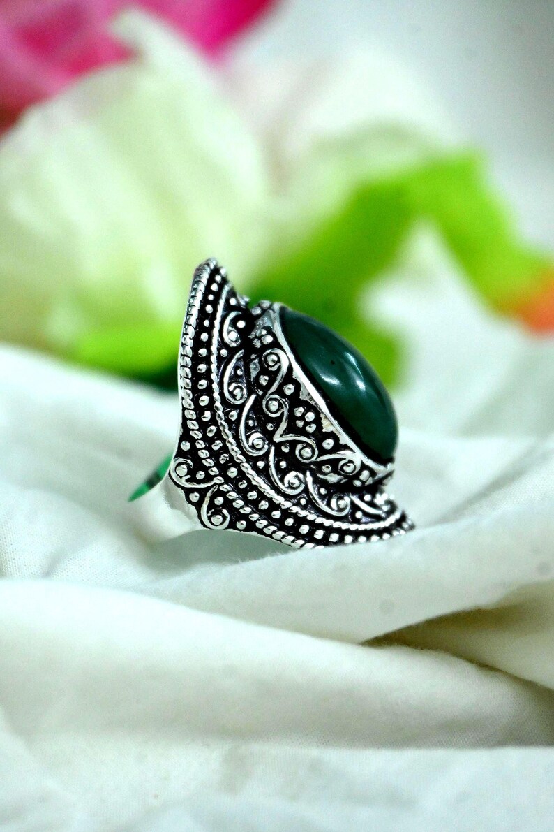 Buy Oval Green Onyx Ring, Handmade Oxidized Silver Ring, Vintage ...