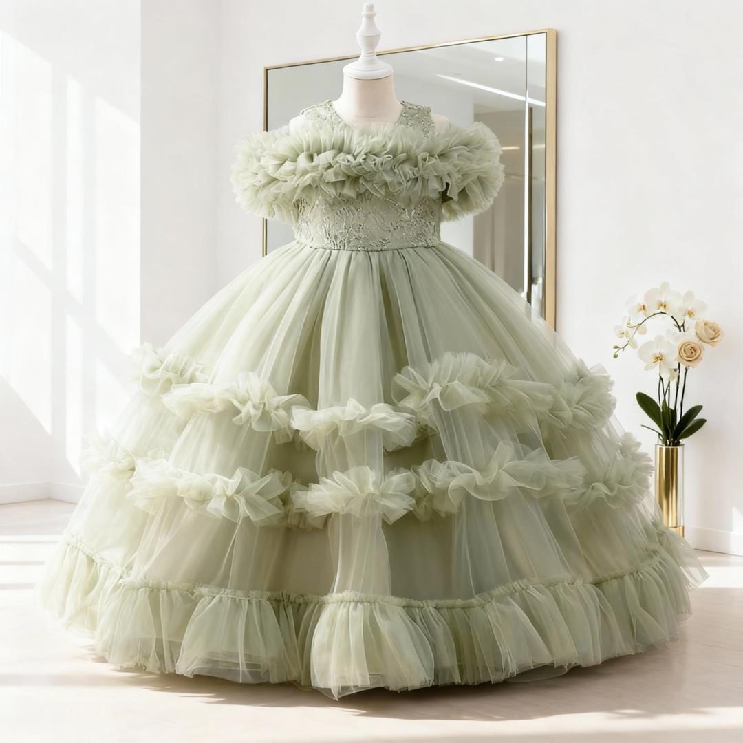 Girls Ruffled Princess Ball Gown | Embroidered Tulle Birthday and ...