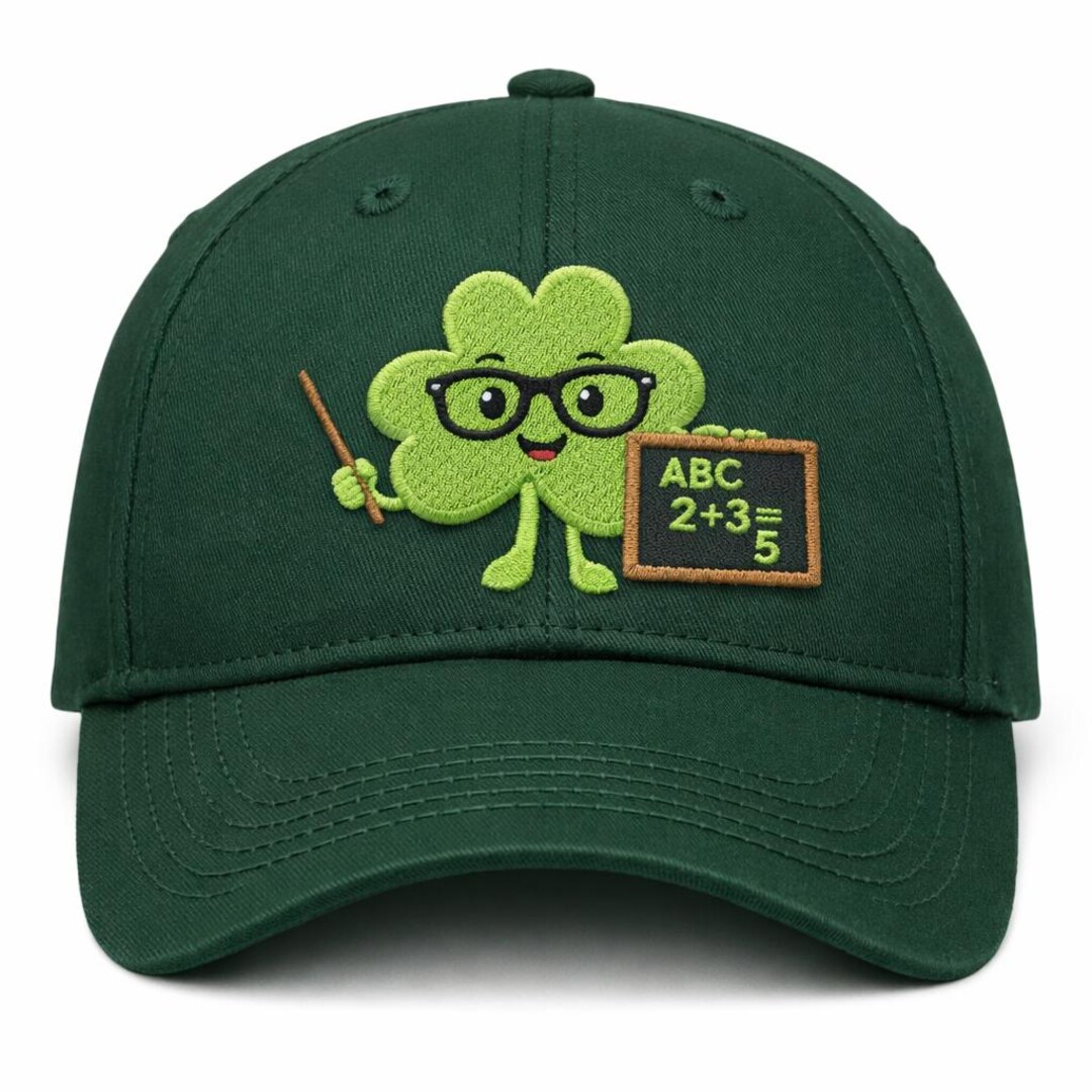 Custom Shamrock Teacher Embroidered Hat, Cute Lucky Clover Character ...