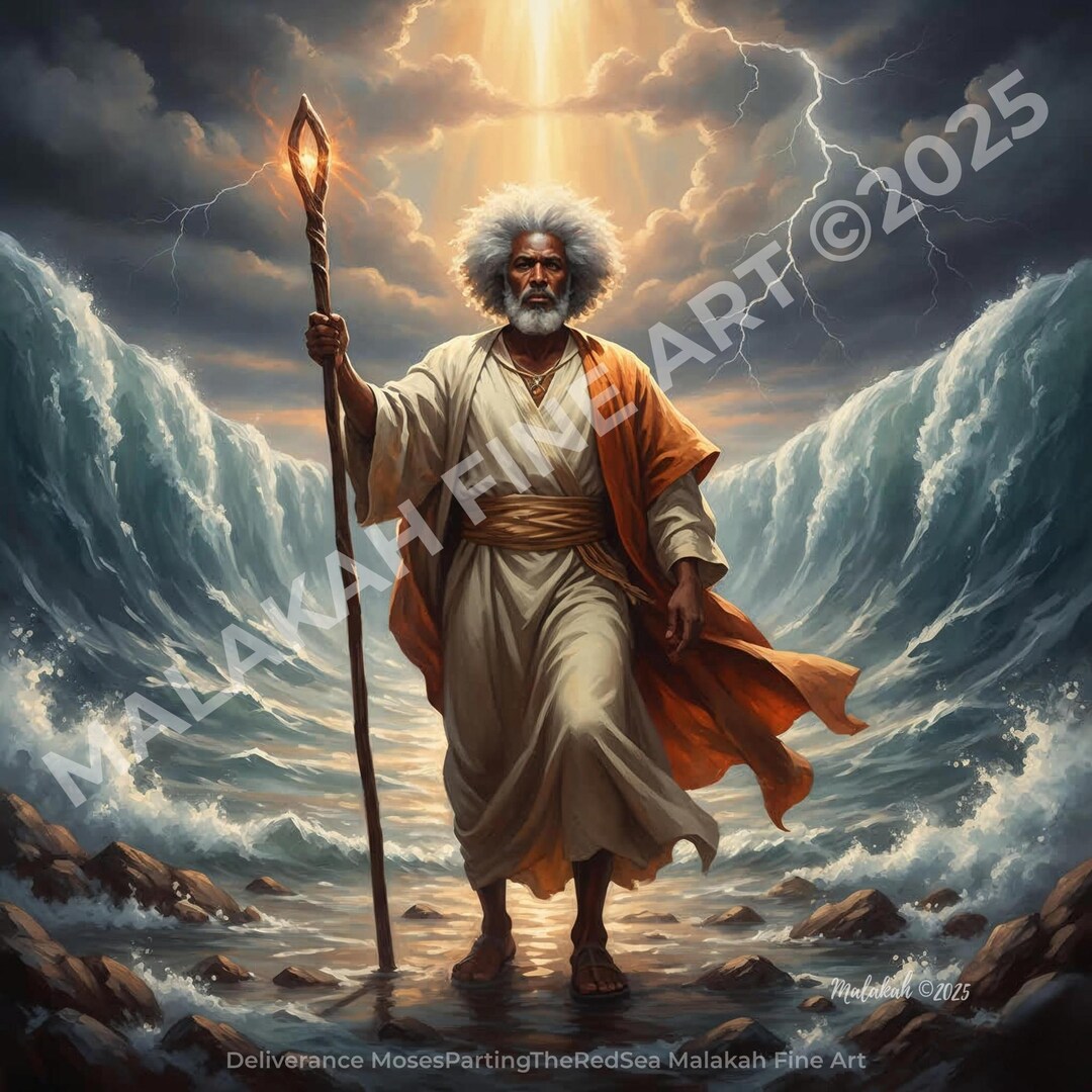 Moses Parting the Red Sea Art – Deliverance, Spiritual Home Decor ...