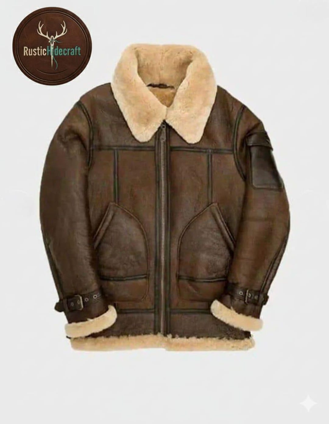 Men’s Distressed Brown Leather Shearling Coat – Premium Winter Aviator ...