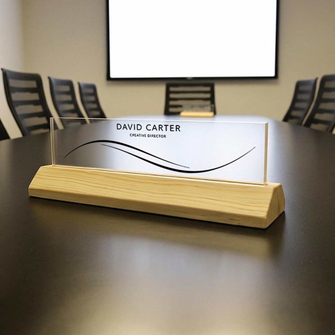 Personalized Desk Sign, Clear Acrylic Nameplate, Modern Office Name ...