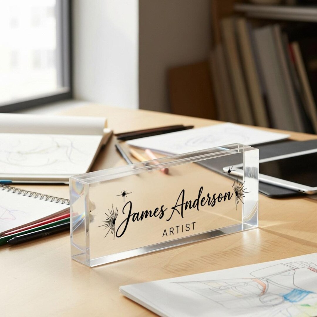 Custom Desk Name Plate, Clear Acrylic Block, Personalized Office Sign ...